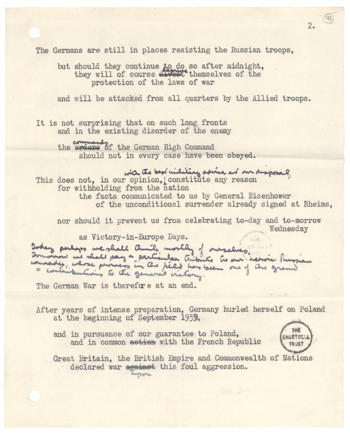 'Unconditional Surrender' speech page 2 - International Churchill Society